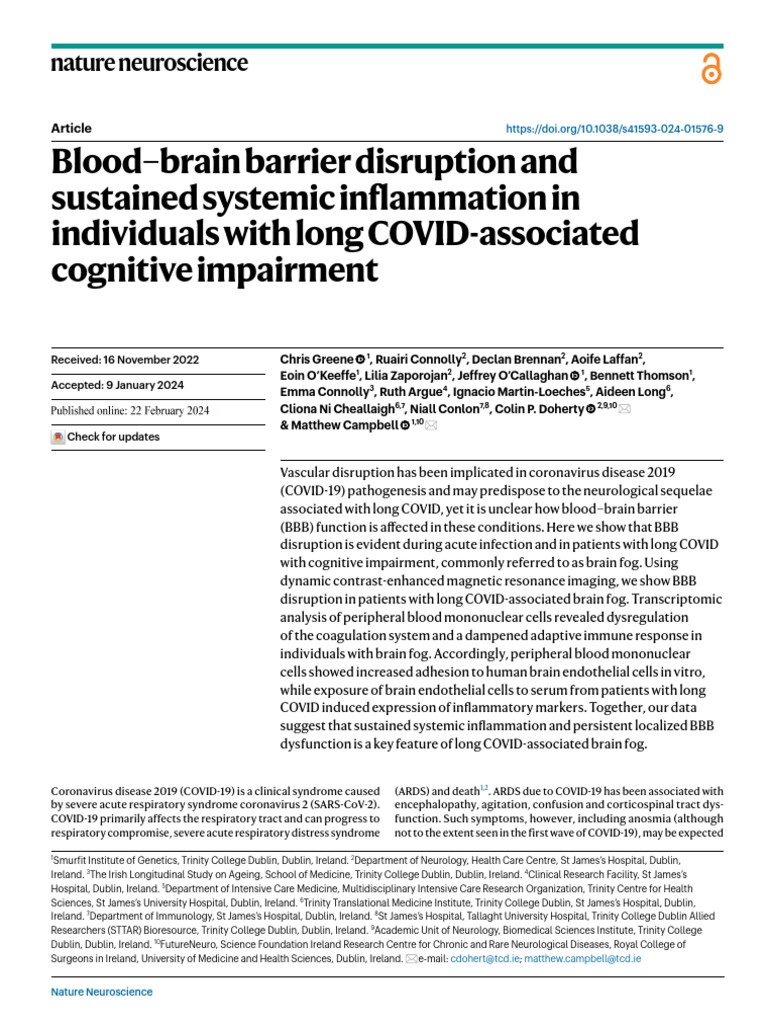 Blood-Brain Barrier Disruption and Sustained Systemic Inflammation in Individuals With Long ...
