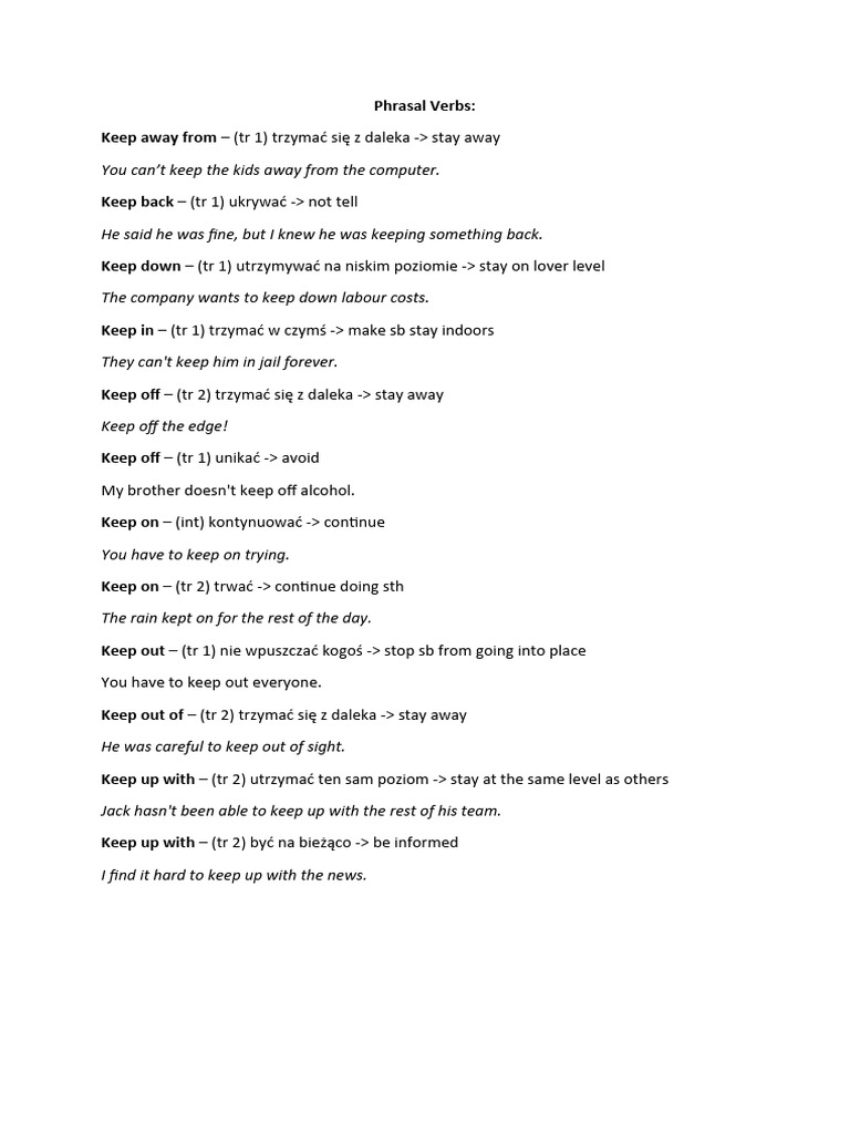 Phrasal Verb Keep | PDF