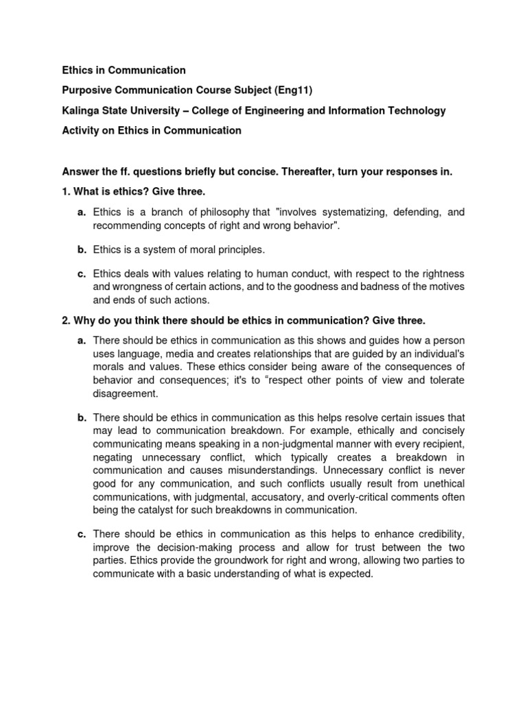 Ethics in Communication Overview | PDF | Communication | Morality