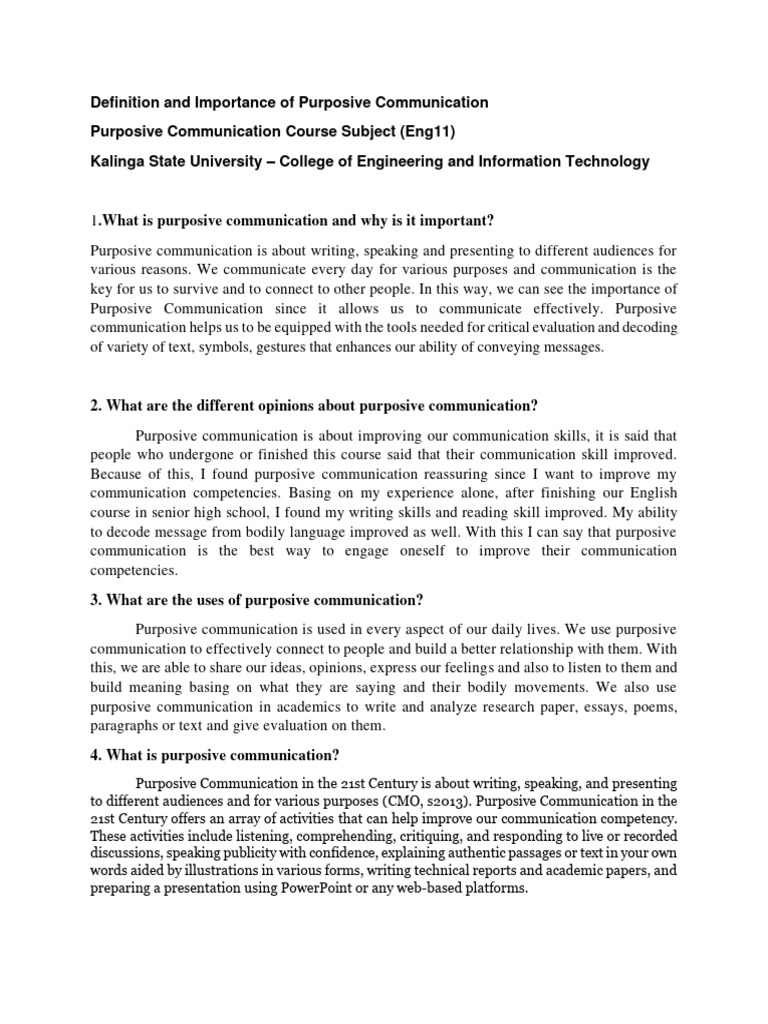 Definition and Importance of Purposive Communication | PDF ...