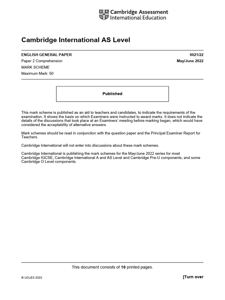 Cambridge International AS Level: English General Paper 8021/22 May ...