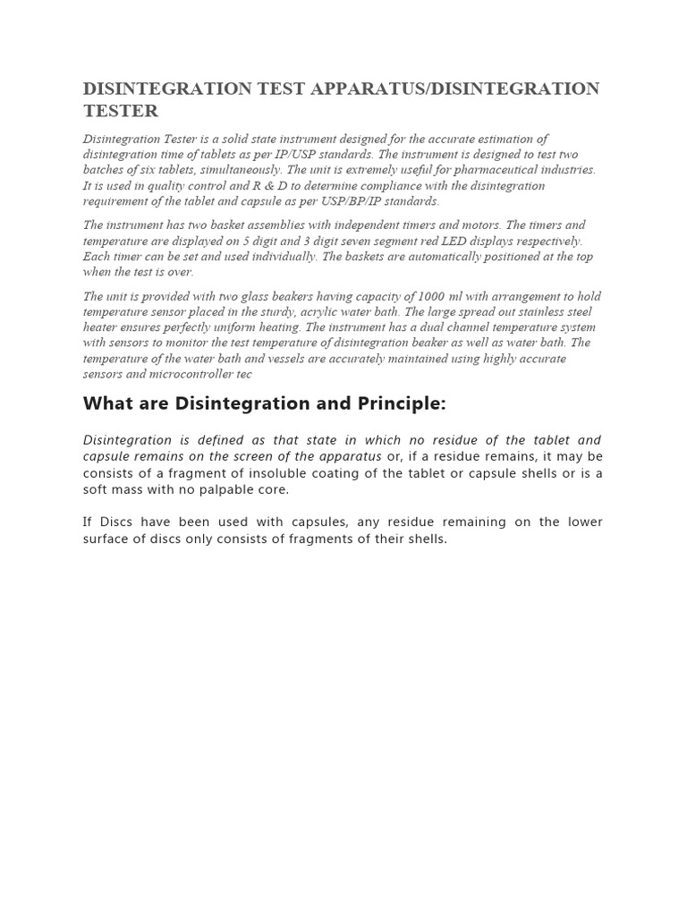 Disintegration Test Apparatus | PDF | Tablet (Pharmacy) | Glasses