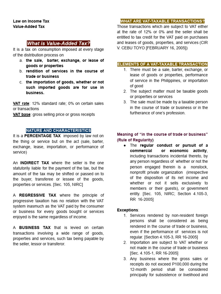 Tax Reviewer | Download Free PDF | Value Added Tax | Taxes