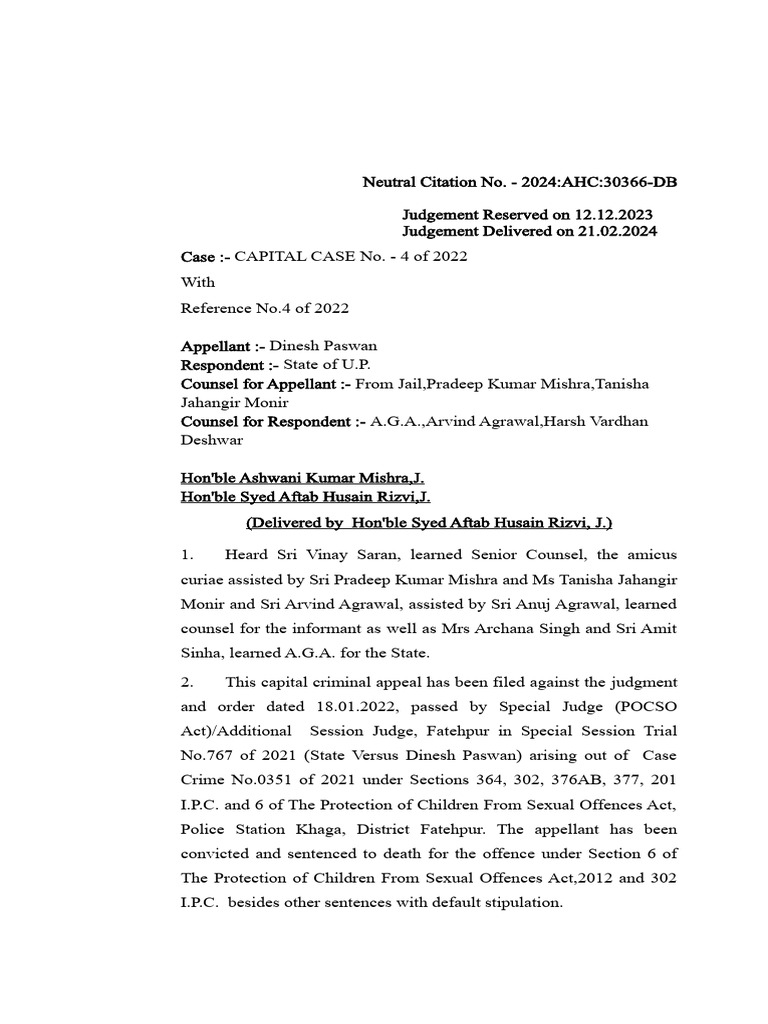 Dinesh Paswan Vs State of Up 2024 Livelaw Ab 108 Capital Case No 4 of ...