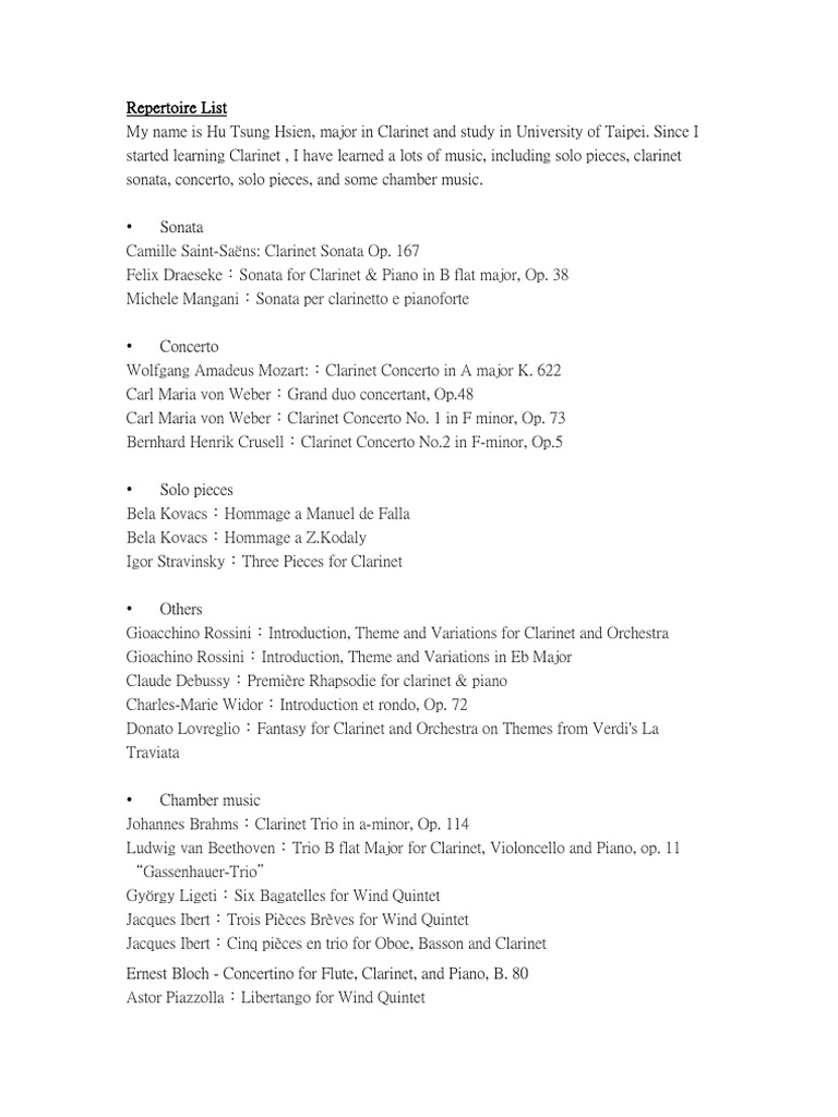 Repertoire List | PDF