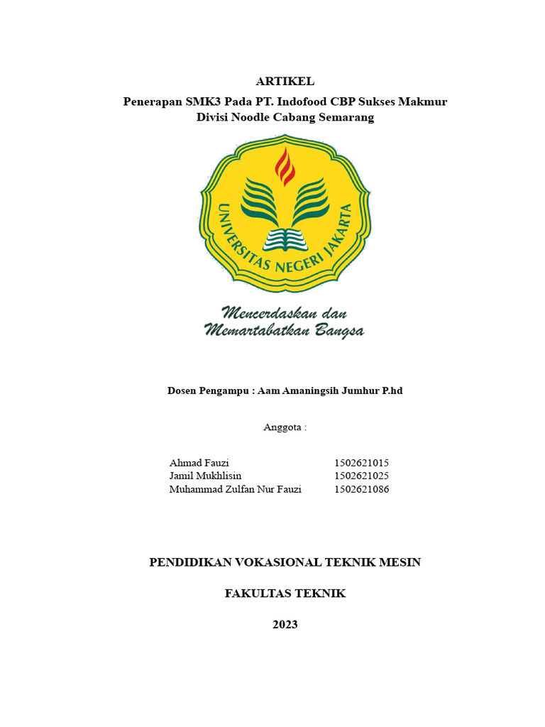 Artikel Penerapan SMK3 Pada PT. Indofood CBP Sukses Makmur Divisi ...