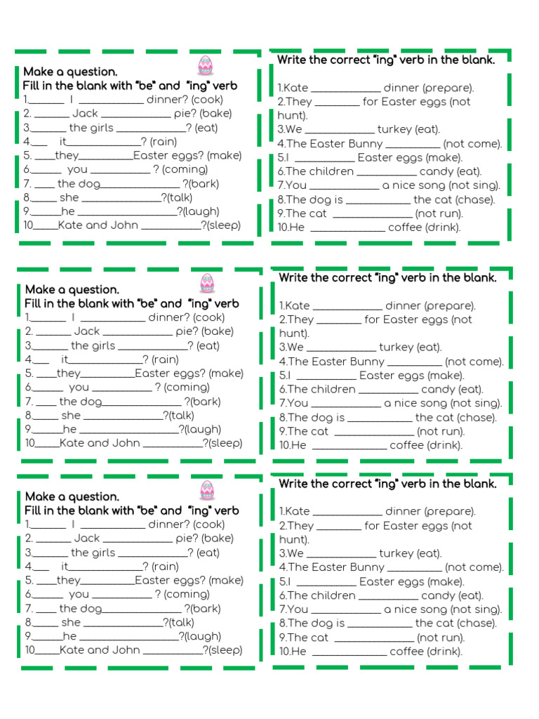 Quiz Present Continuous | PDF | Easter Egg