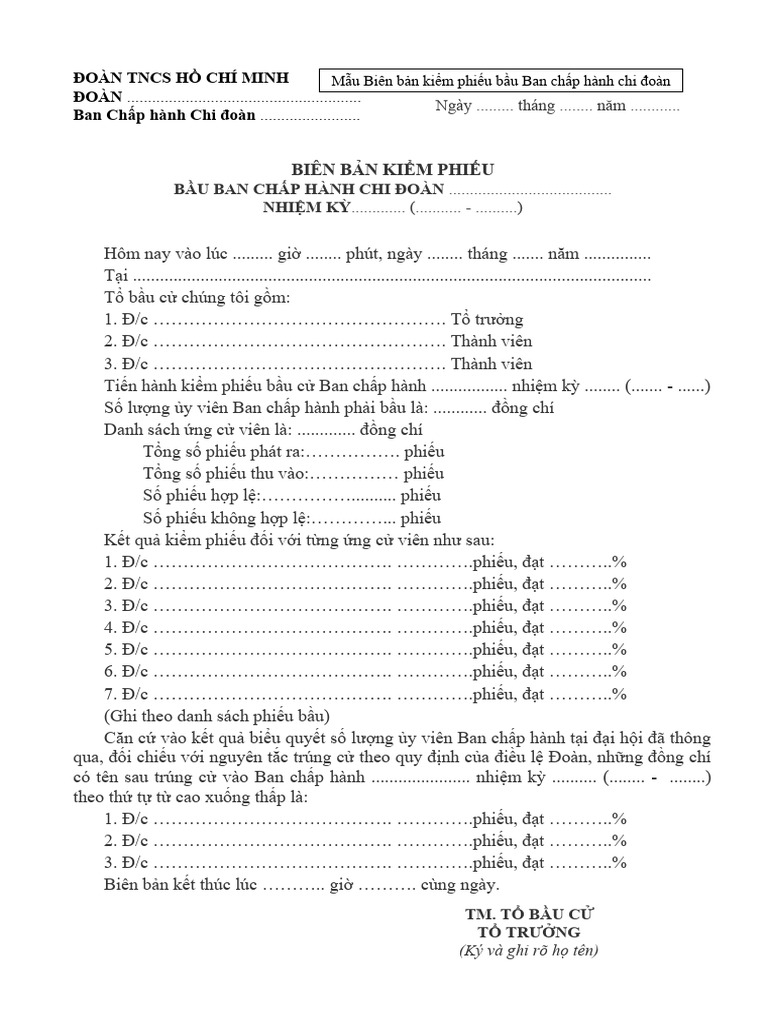 Mau BB Kiem Phieu Bau BCH Chi Doan | PDF