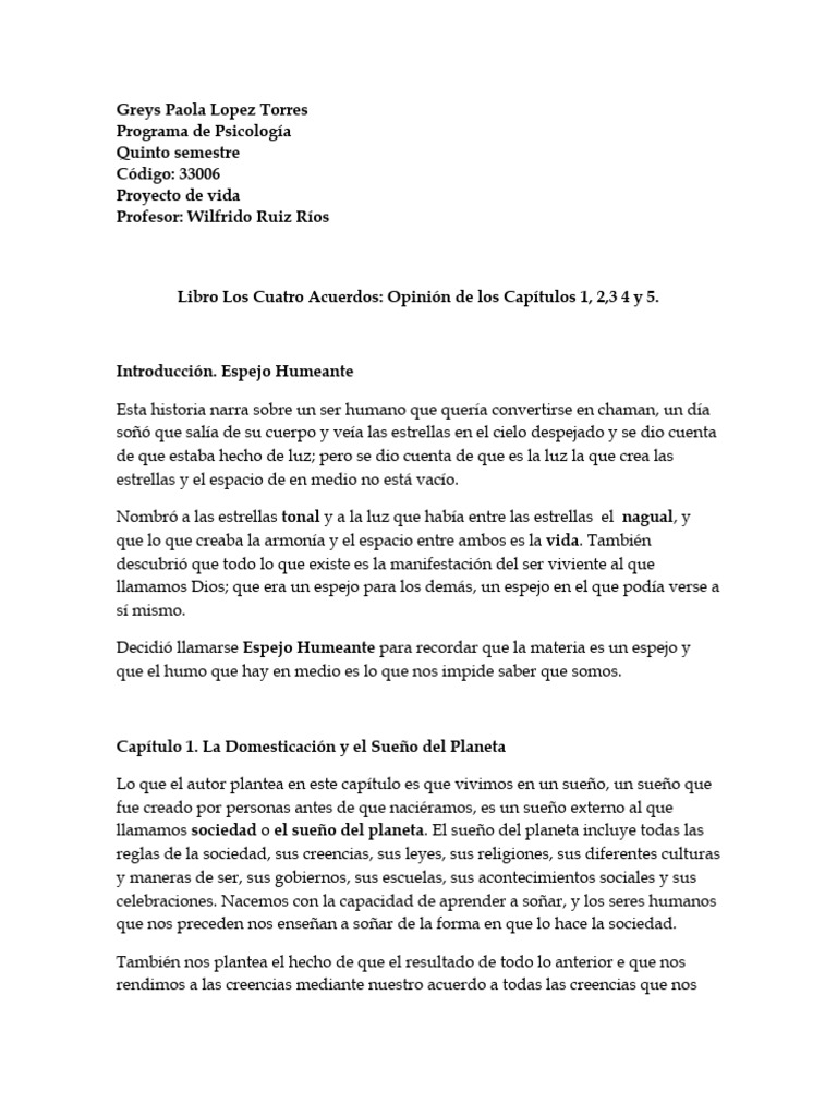 Los Cuatro Acuerdos Resumen (Capitulo 1 y 2) | PDF