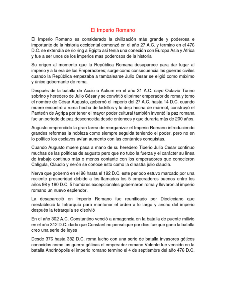 Historia del Imperio Romano: Orígenes y Caída | PDF | imperio Romano ...