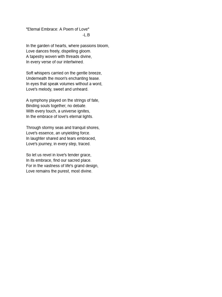 Eternal Embrace - A Poem of Love - by L.B | PDF | Art | Classics