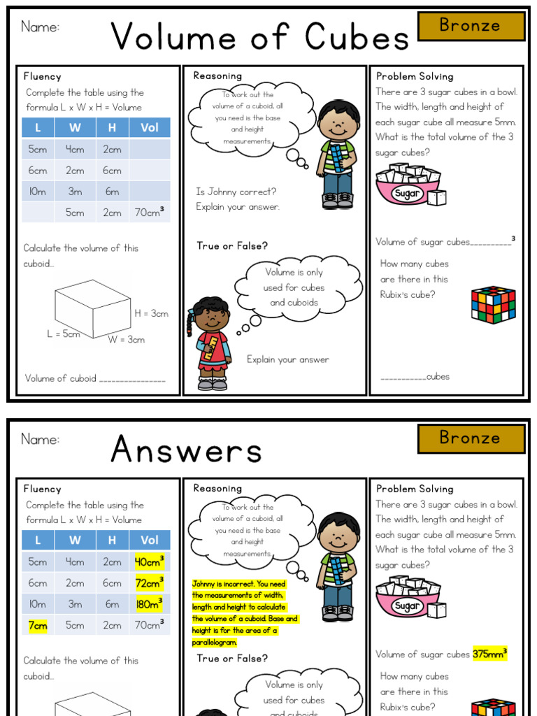 Volume of Cubes: Bronze | PDF | Volume | Physical Quantities
