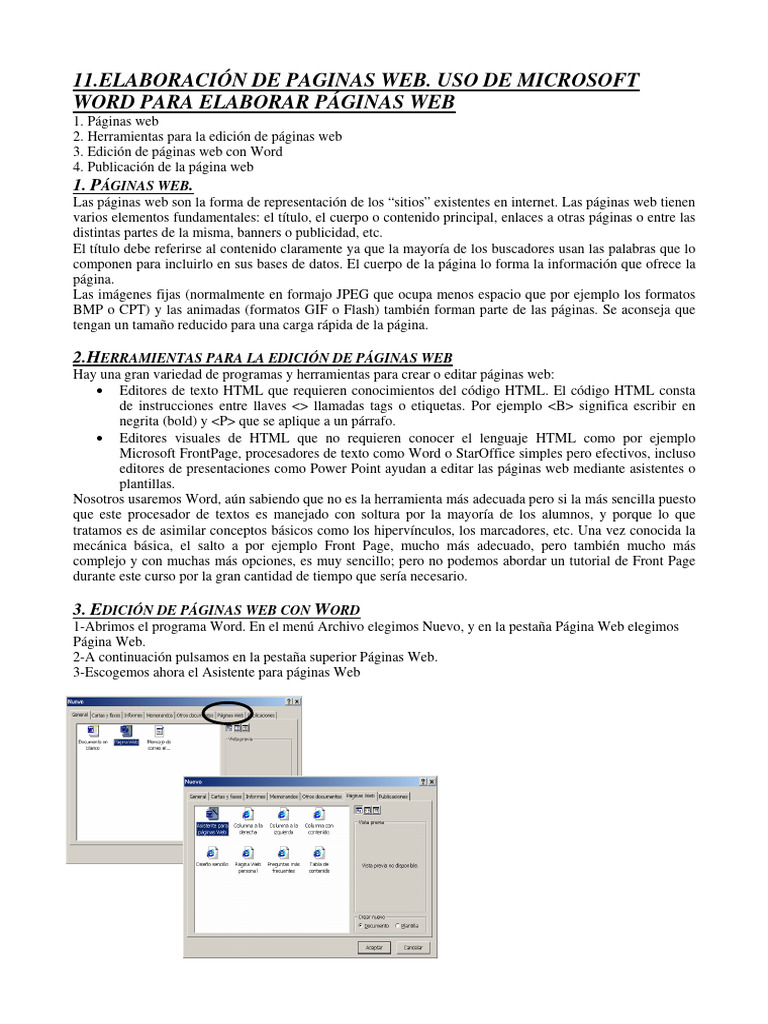 Elaboración de Paginas Web. Uso de Microsoft Word para Elaborar Páginas ...