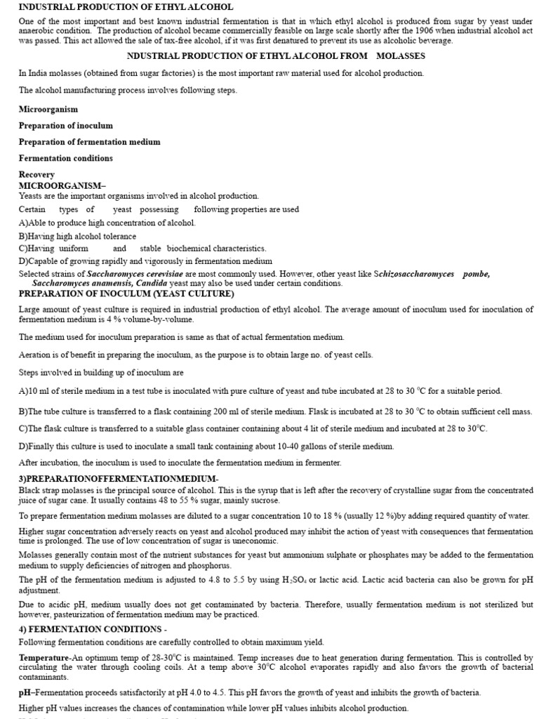 Industrial Ethyl Alcohol Production Process | PDF | Cooking, Food ...