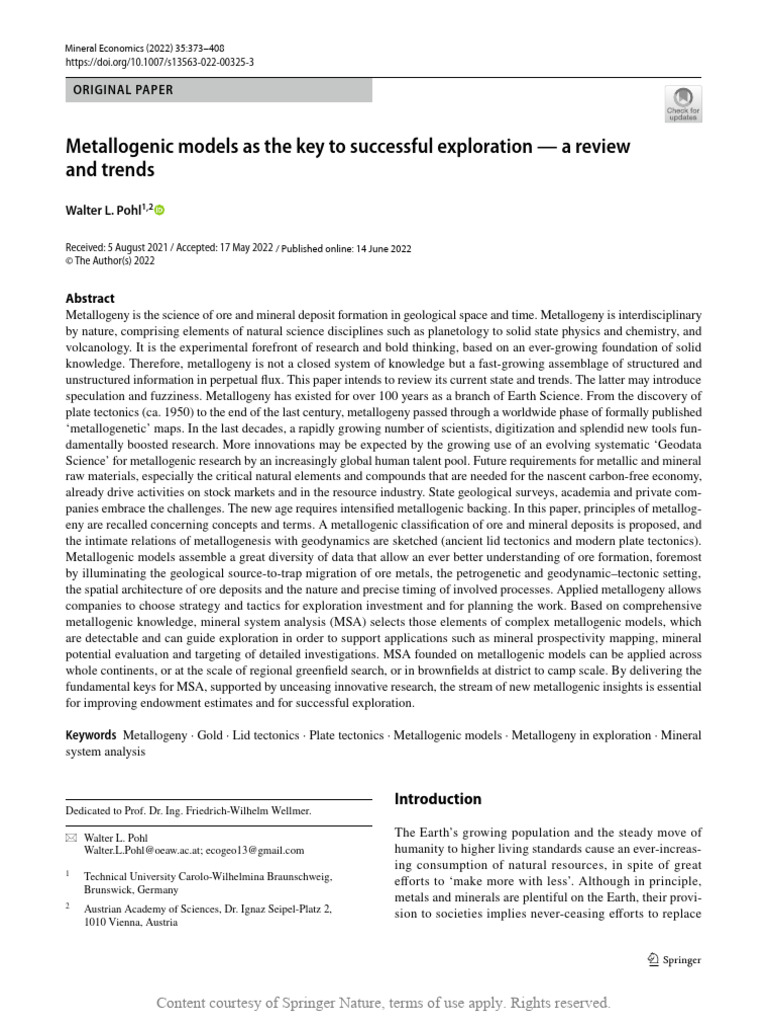 Metallogenic Models As The Key To Successful Explo | PDF | Plate ...