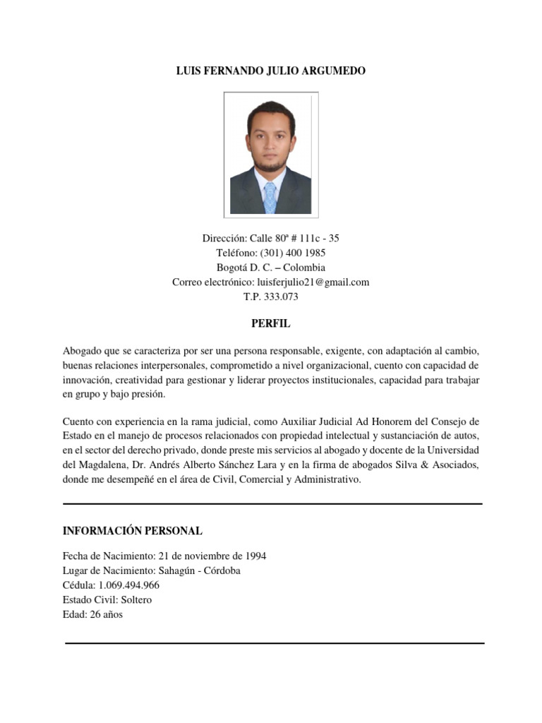 Hoja de Vida Luis Julio v.02 | PDF | Justicia | Crimen y violencia