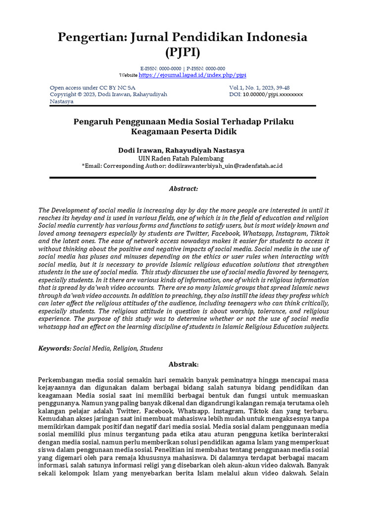 Pengertian: Jurnal Pendidikan Indonesia (PJPI) : Pengaruh Penggunaan Media Sosial Terhadap ...