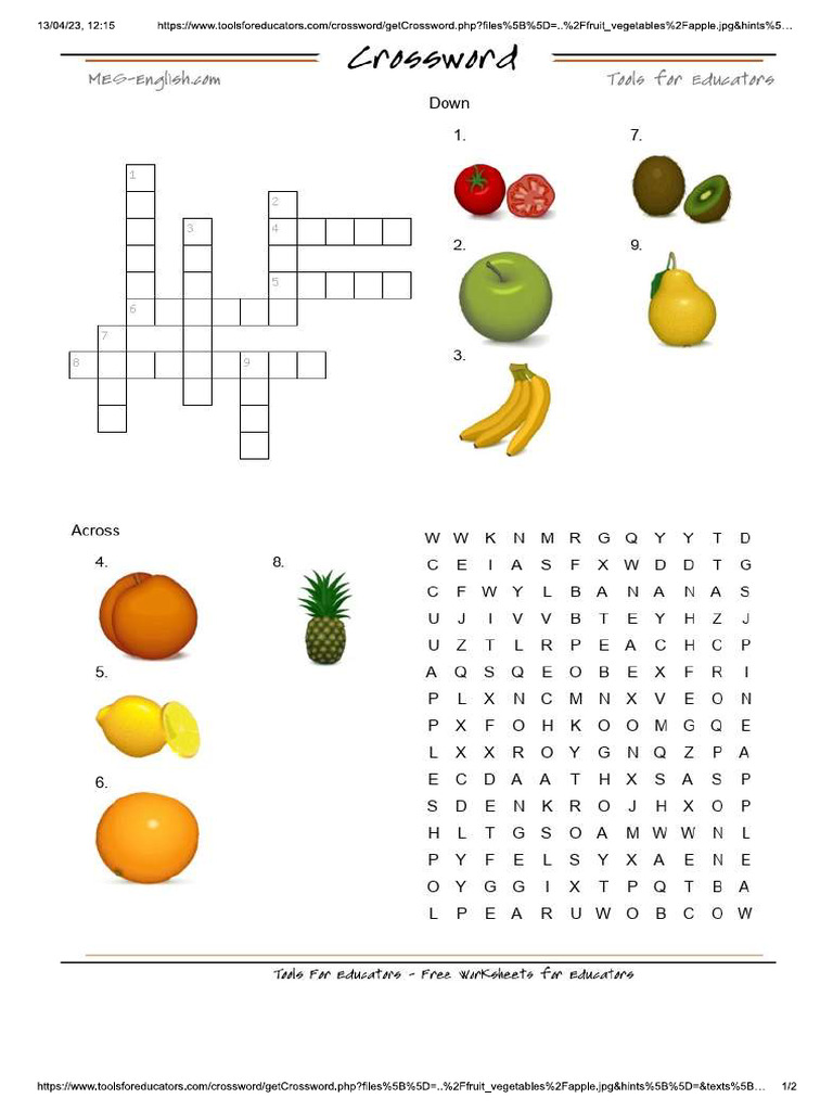 Fruits Crossword | PDF