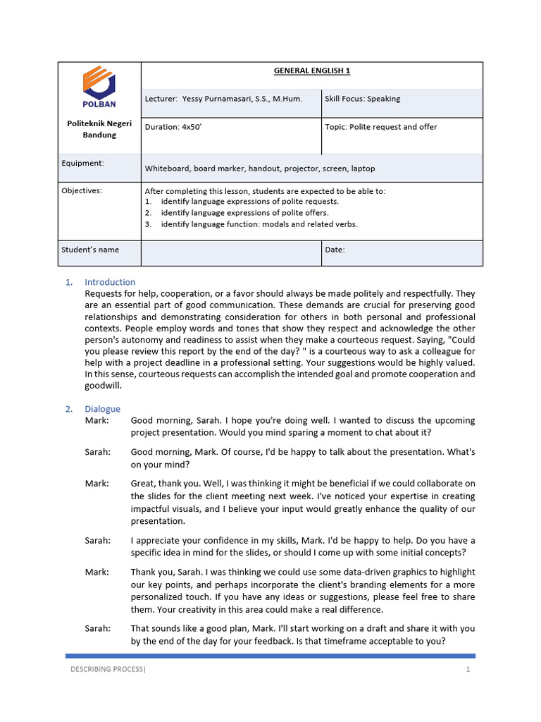 Handout - Polite Request and Offer | PDF | Human Communication