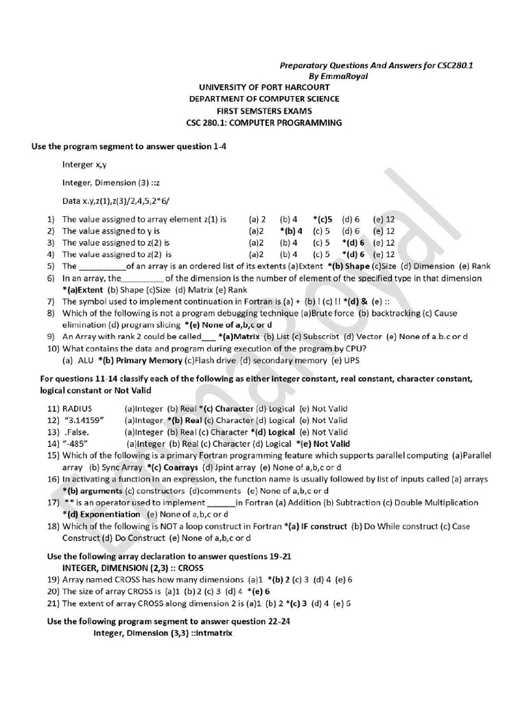 CSC280 Preperatory Questions & Answers | PDF