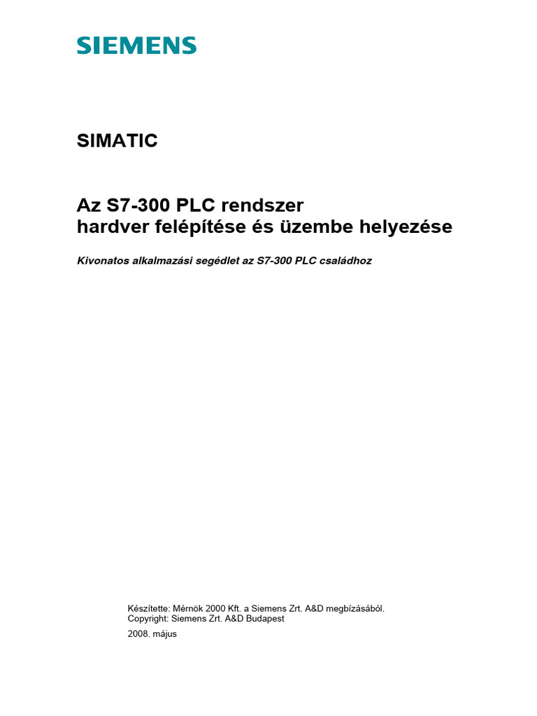 Az S7-300 PLC Rendszer Hardver Felépítése És Üzembe Helyezése | PDF