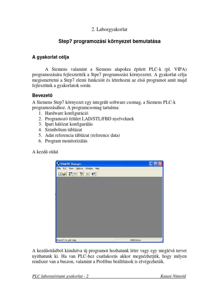 Laborgyakorlat. Step7 Programozási Környezet Bemutatása | PDF
