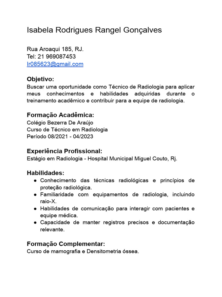 Currículo Técnico de Radiologia | PDF Currículo Técnico de Radiologia | PDF