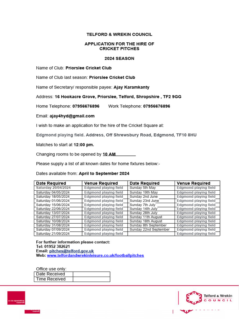 Cricket Application Form 2024 | PDF
