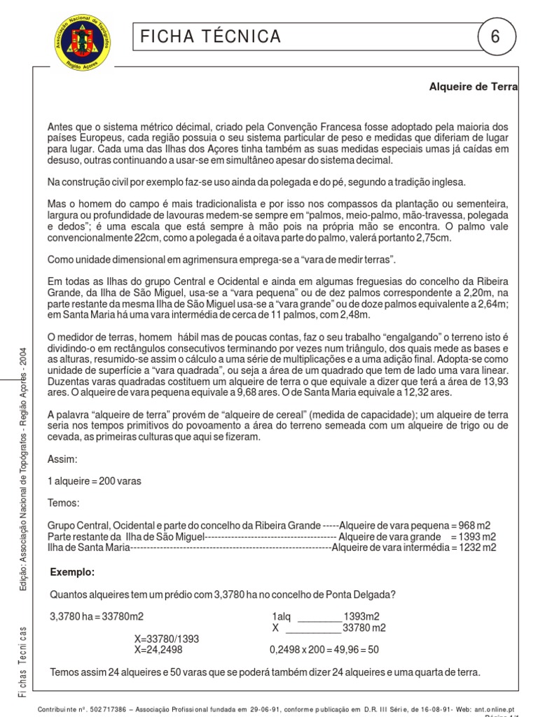 Alqueire | PDF | Pé (unidade de medida) | Ensino de Matemática