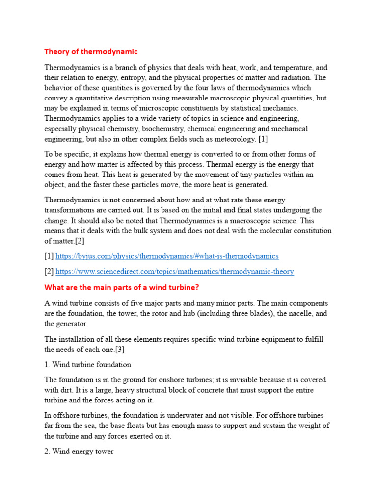 Wind Turbine Pdf Thermodynamics Heat