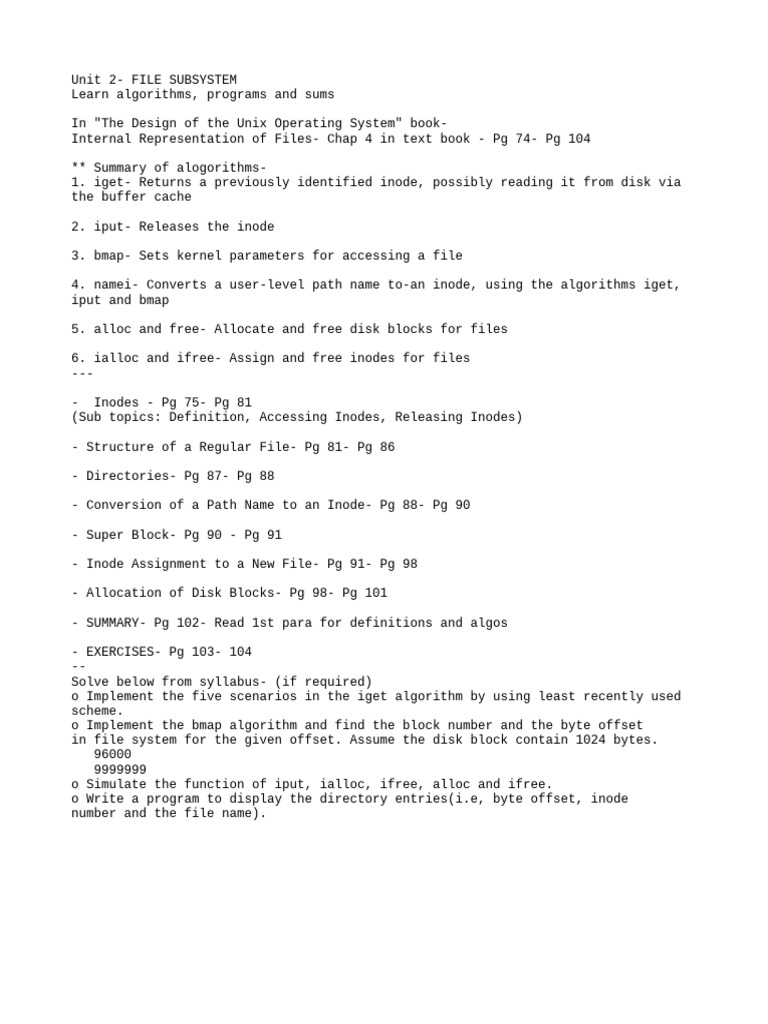 Unix File System Algorithms Overview | PDF