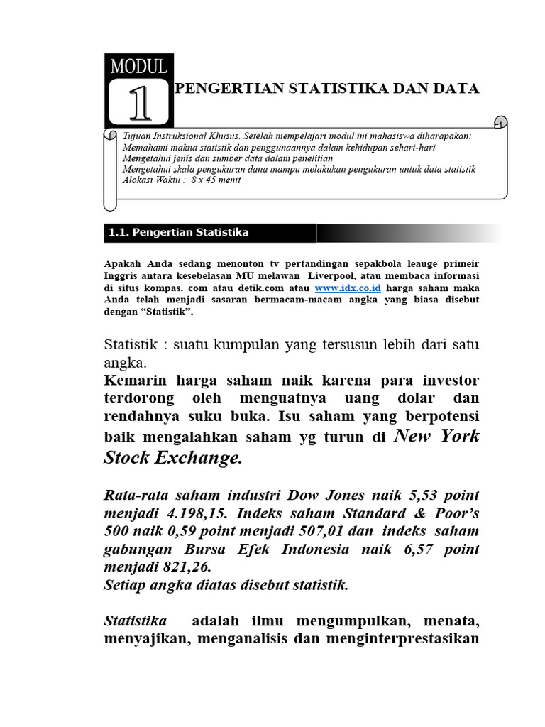 Modul 1 (Pengertian Statistik) | PDF