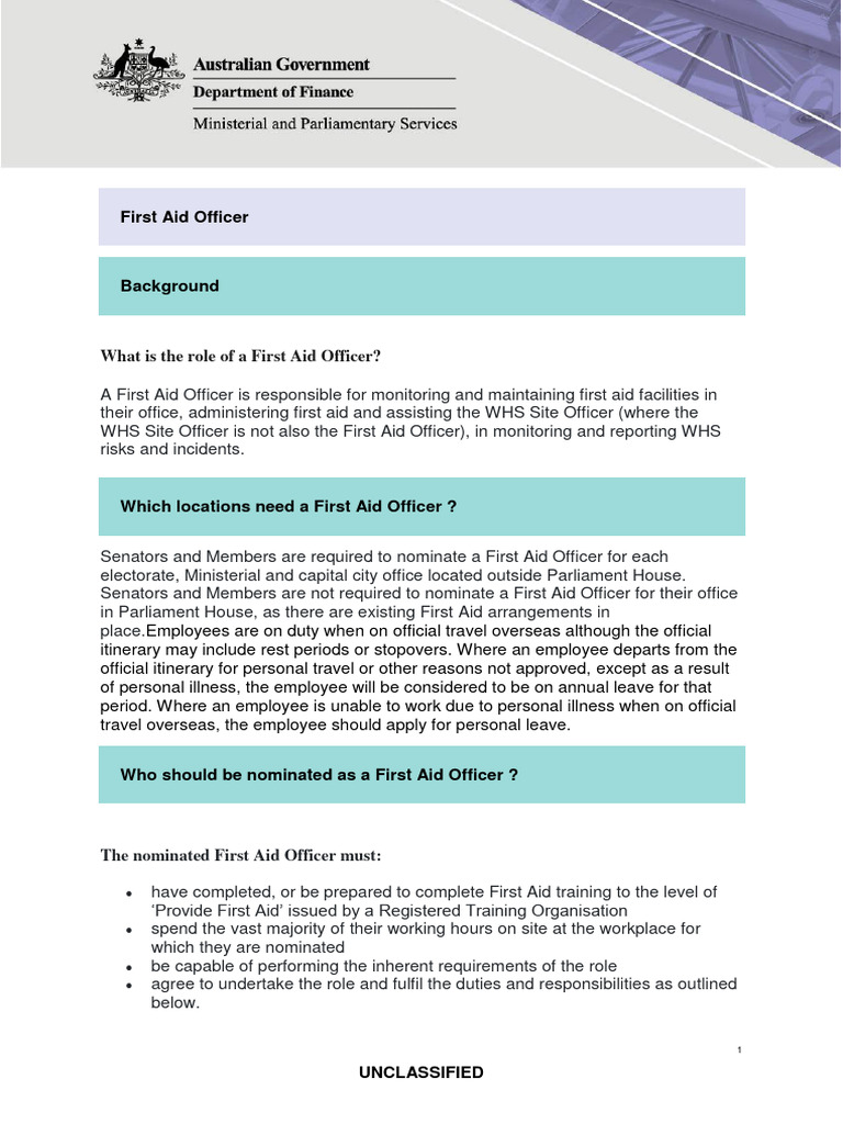 First Aid Officer | PDF | First Aid | Employment