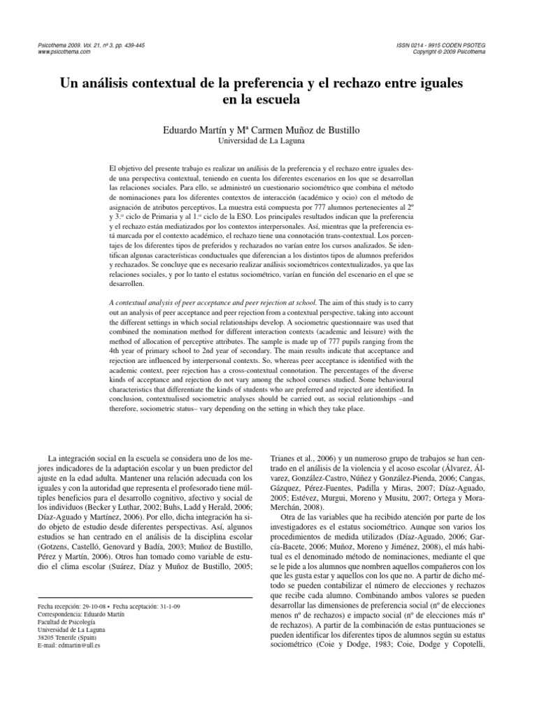 Análisis Contextual Preferencia y Rechazados en Mi Aula | PDF | Crecimiento personal y ...