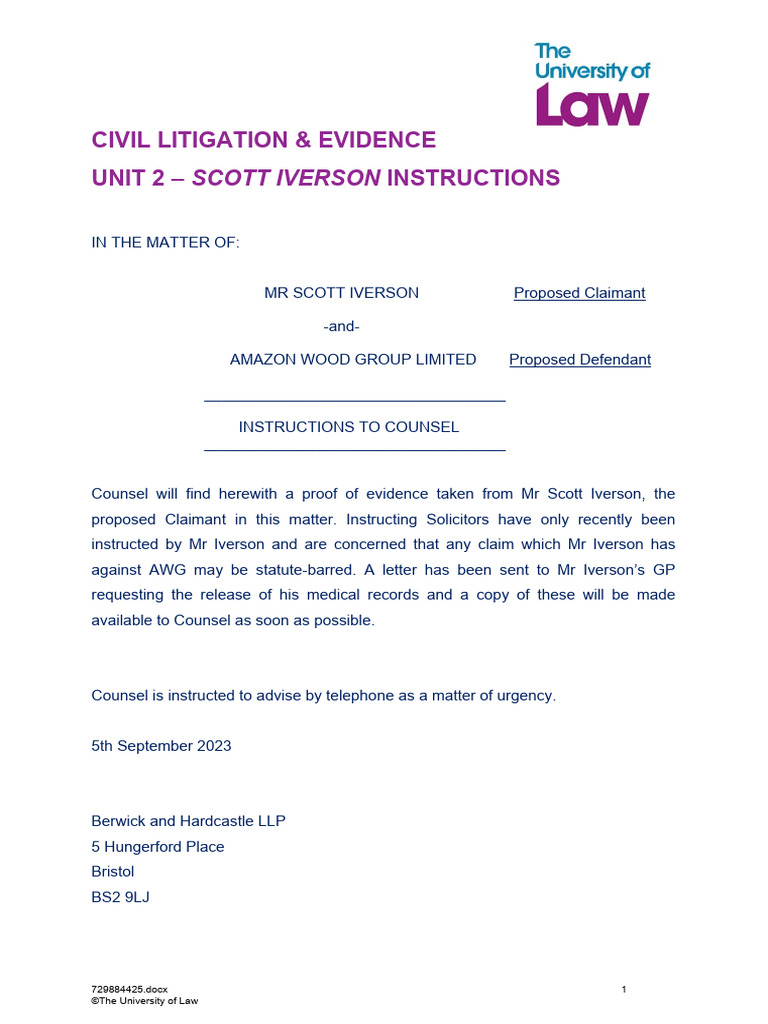 2324 Civ Unit02 Ce01 Prepare Limitation Iverson Brief | PDF ...