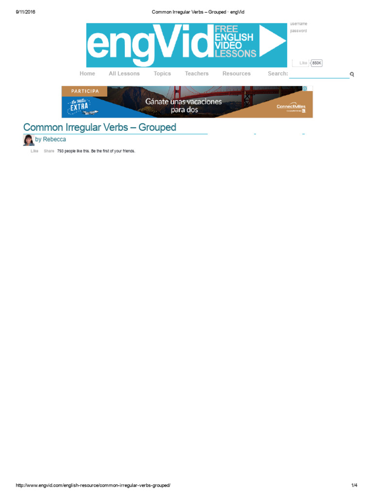 Common Irregular Verbs - Grouped Engvid - 240211 - 070708 | PDF ...