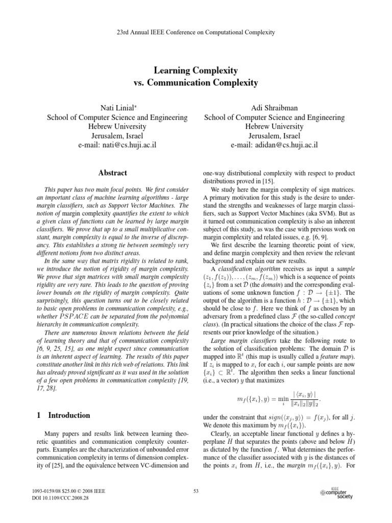 Learning Complexity vs. Communication Complexity | Download Free PDF | Matrix (Mathematics ...
