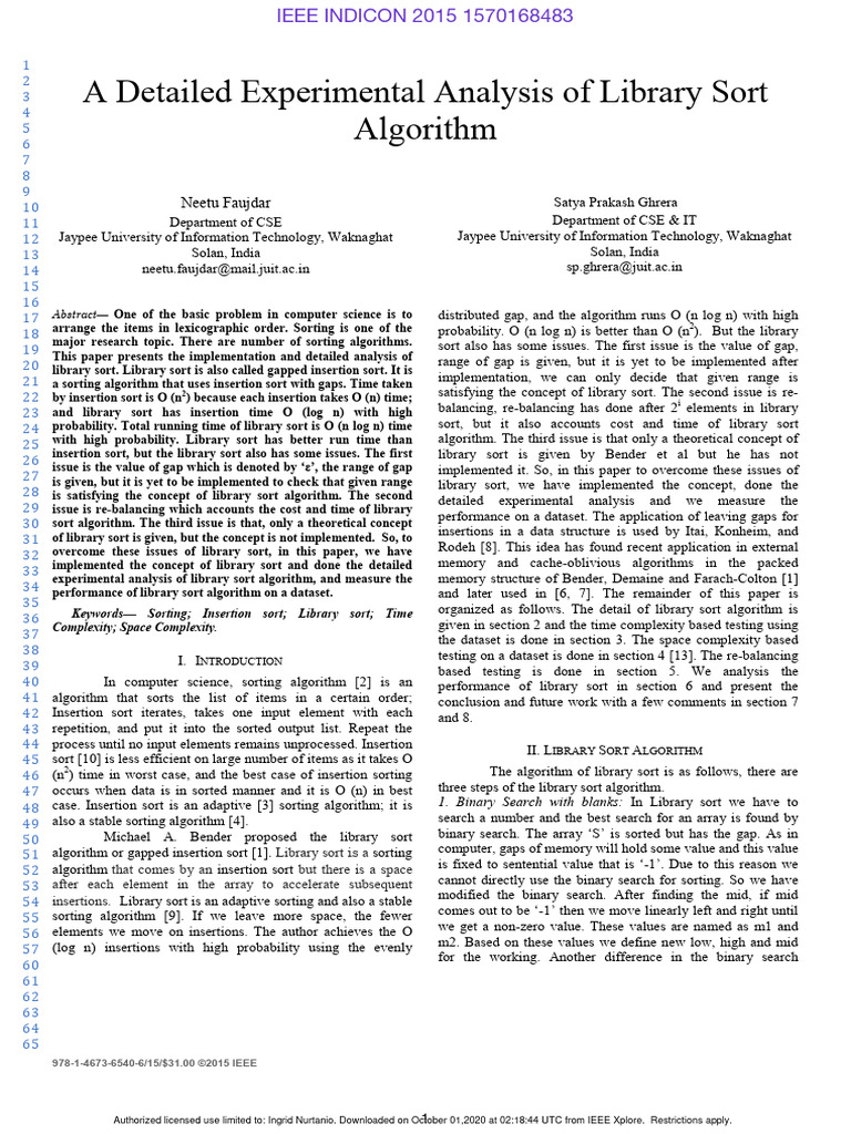 A Detailed Experimental Analysis of Library Sort Algorithm: Neetu ...