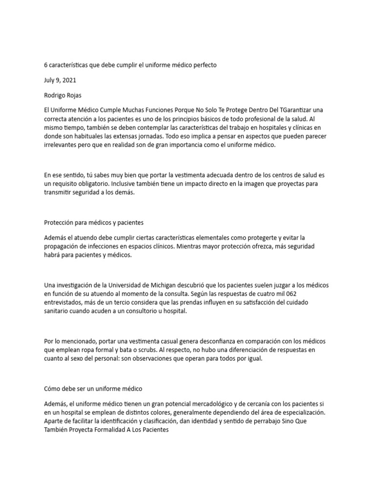 Como Debe Ser Un Un Iforme de Medico | PDF
