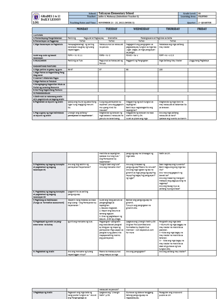 Filipino3-Dll-Week 3 | PDF