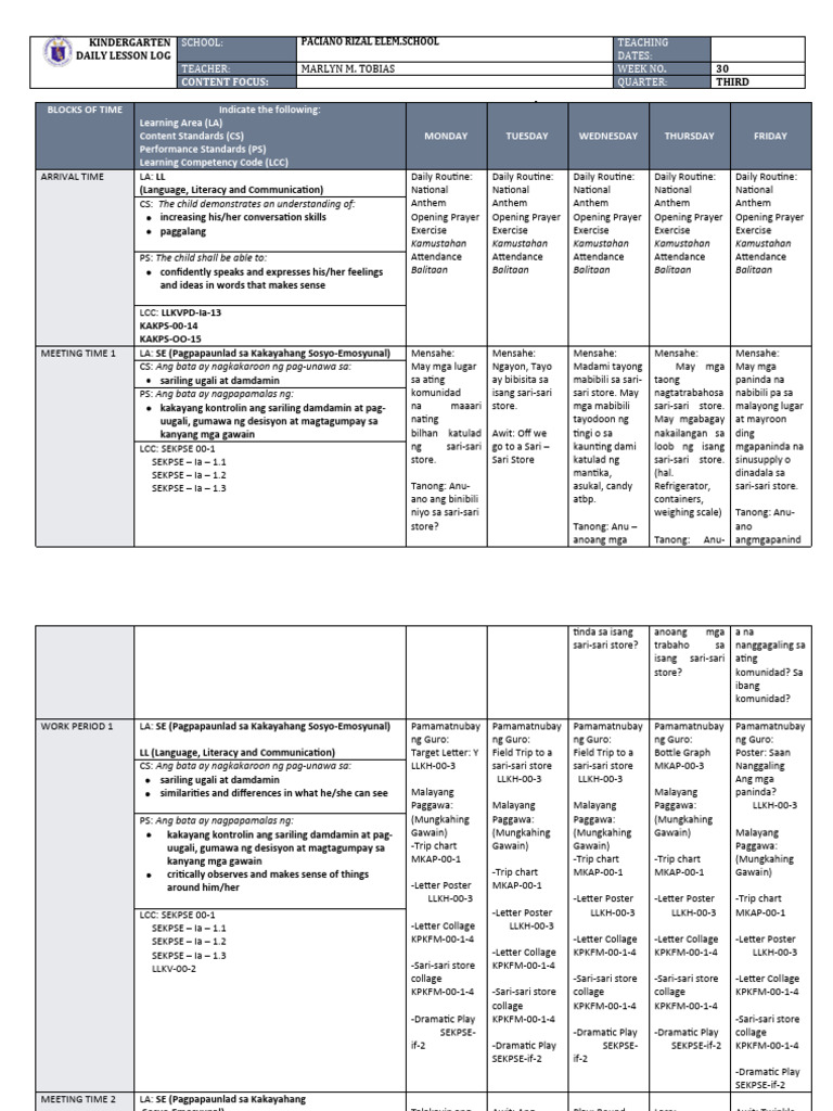 DLL Kinder Q3 W10 | PDF