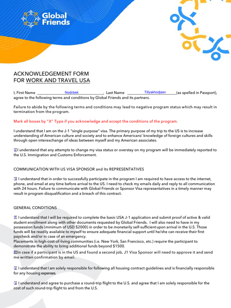 2022-08-15 - Acknowledgment Form - Global Friends - 2023 | PDF | Travel ...