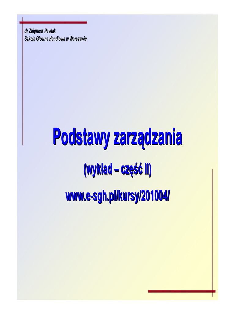 Podstawy Zarzadzania Wyklady | PDF