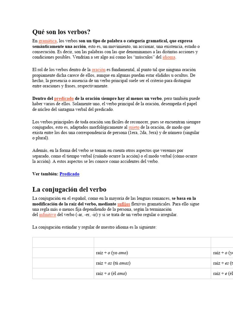 Definición y tipos de verbos en español | PDF | Artes del Lenguaje y ...