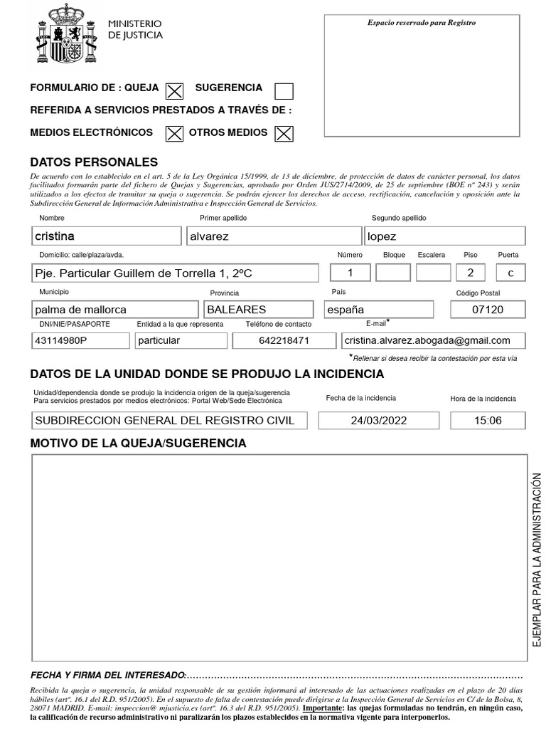 Formulario de Quejas y Sugerencias | PDF | Justicia | Crimen y violencia