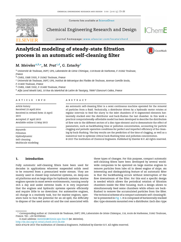 Analytical Modeling Of Steady State Filtration Pr 2015 Chemical Engineering Pdf Fluid