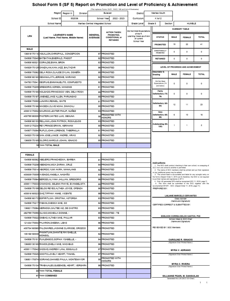 Sf5 - 2022 - Grade 5 - Humble | PDF