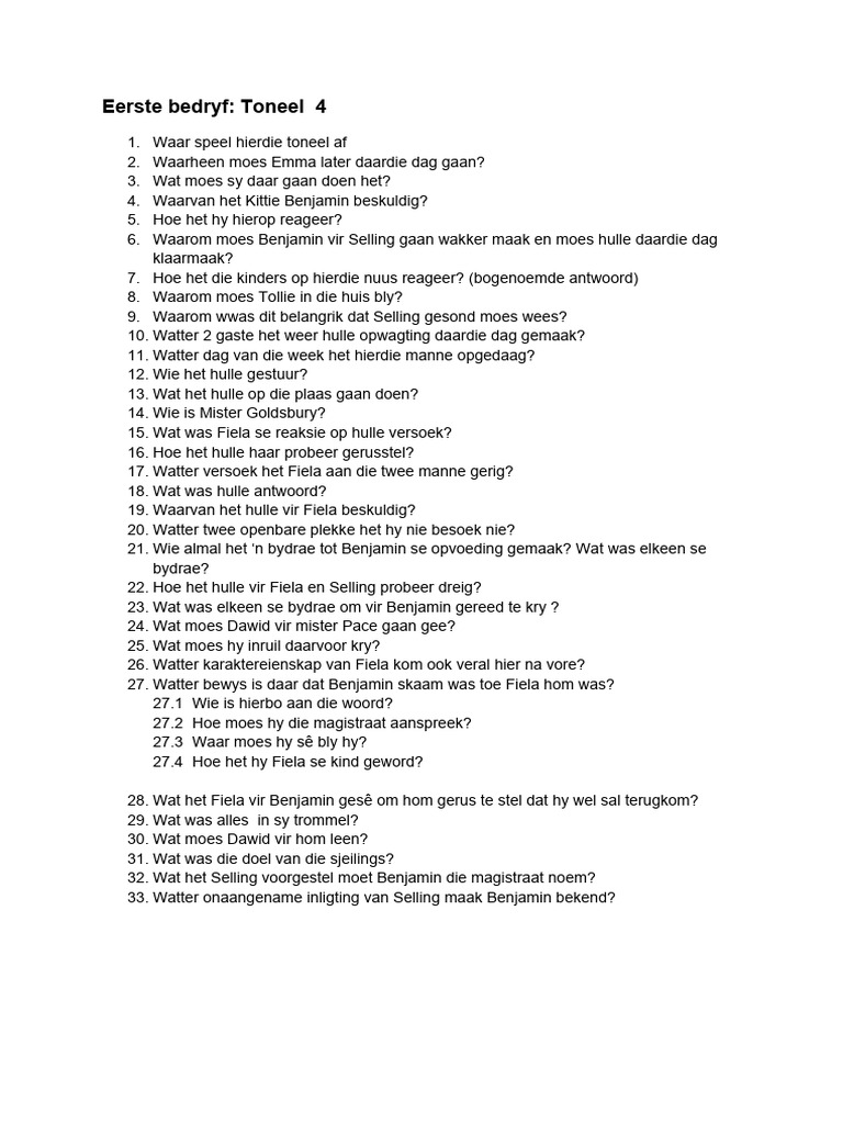 Bedryf 1 Toneel 4 Vrae | PDF