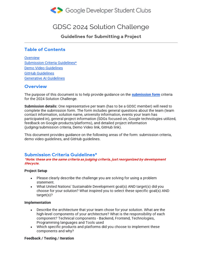 GDSC 2024 Solution Challenge Guidelines | PDF