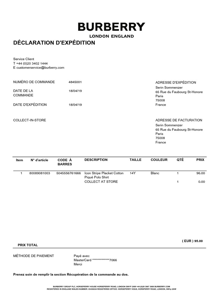 Facture BURBERRY | PDF